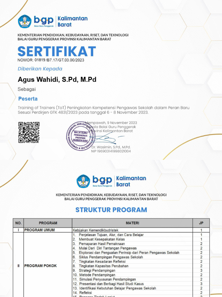 E-Sertifikat Agus Wahidi, S.PD, M.PD | PDF