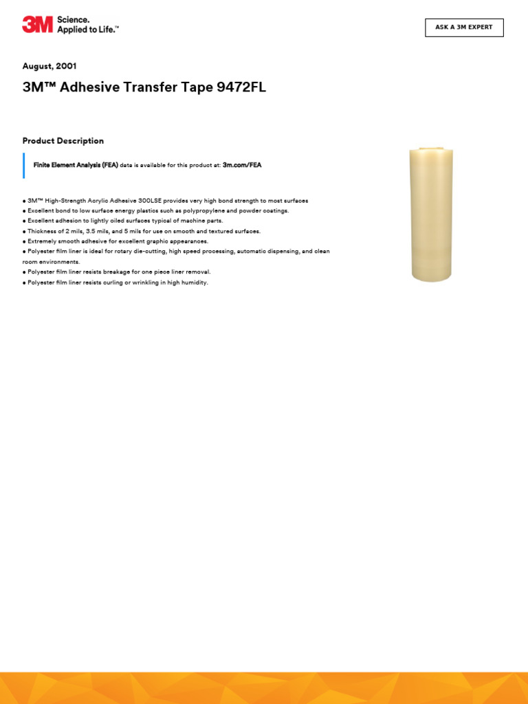 3M Adhesive Transfer Tape 9472FL | PDF | Adhesive | Safety