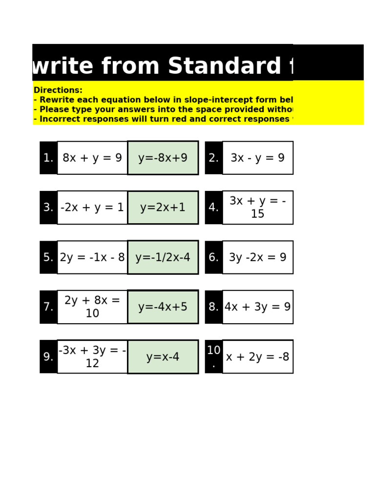 Rewrite Equations to Slope-Intercept Form | PDF