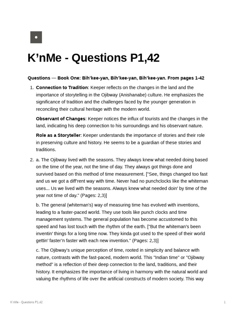 Keeper'N Me - Questions P1,42 | PDF | Stereotypes | Indigenous Peoples