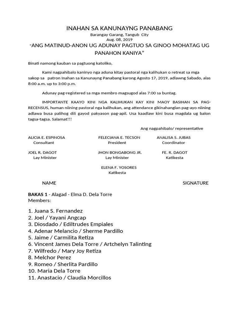 Inahan Sa Kanunayng Panabang | PDF