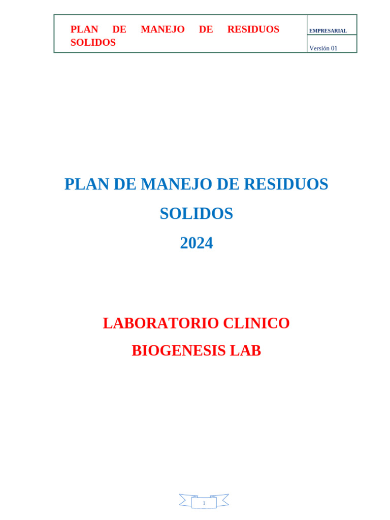 Programa de Minimizacion de Residuos Solidos - Biogenesis Lab - 2024 | PDF | Laboratorios | Residuos