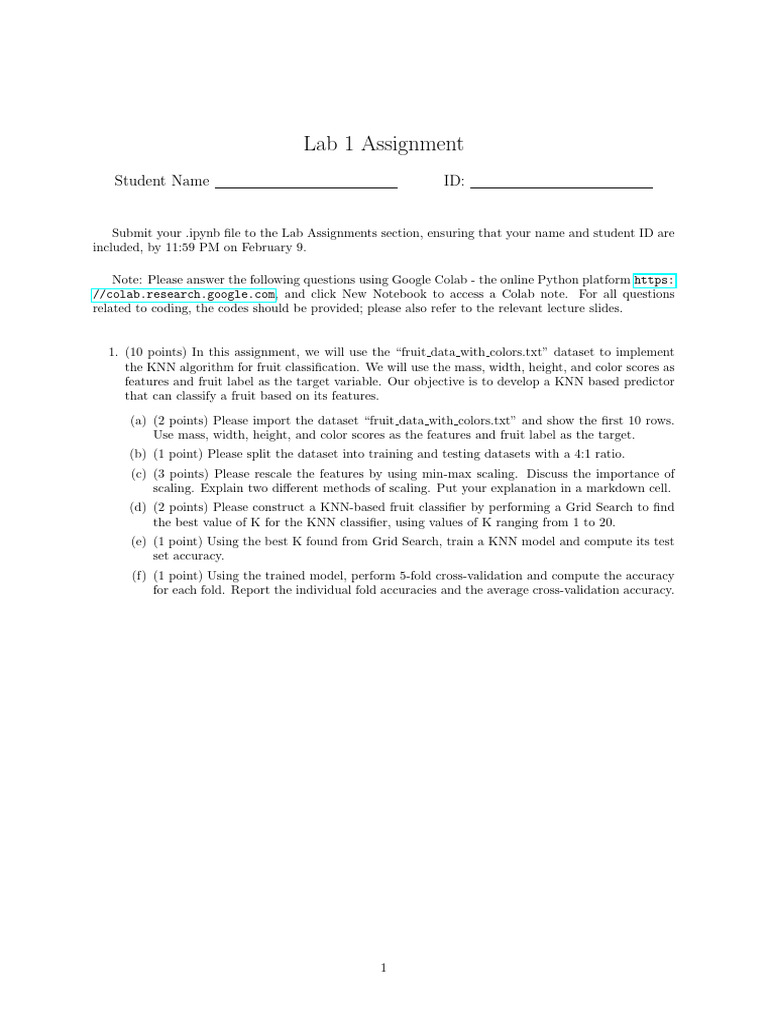 Lab 1 Assignment | PDF