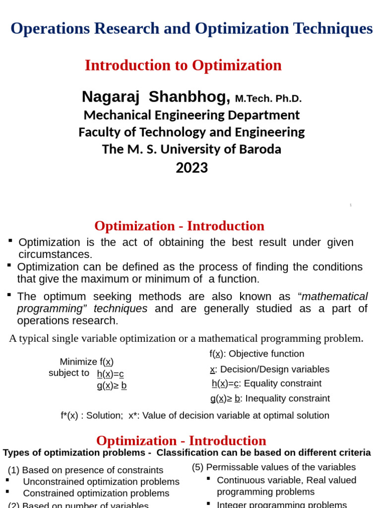 02 - Reduced O. T. Introduction | PDF | Mathematical Optimization | Sensitivity Analysis