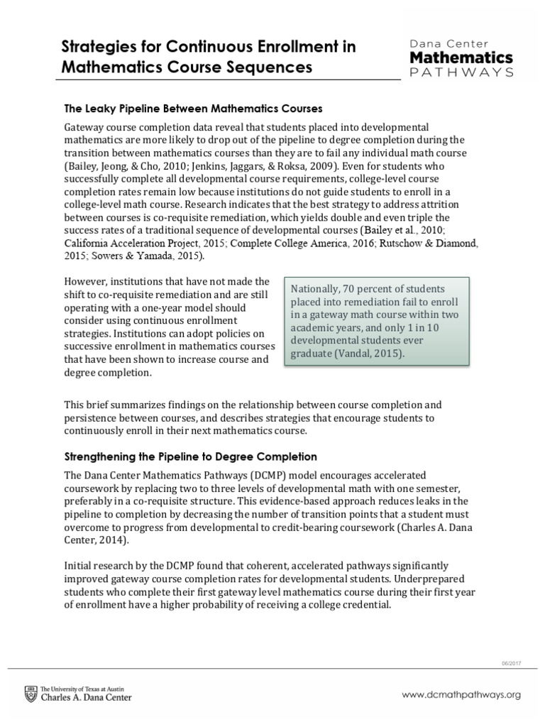 Strategies For Continuous Enrollment in Mathematics Course Sequences | PDF