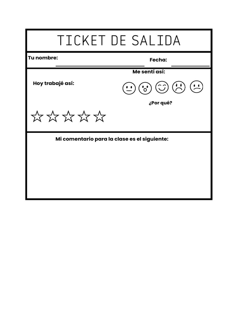 Ticket de Salida Reflexión y Evaluación de Clase Didáctico Blanco y Negro | PDF