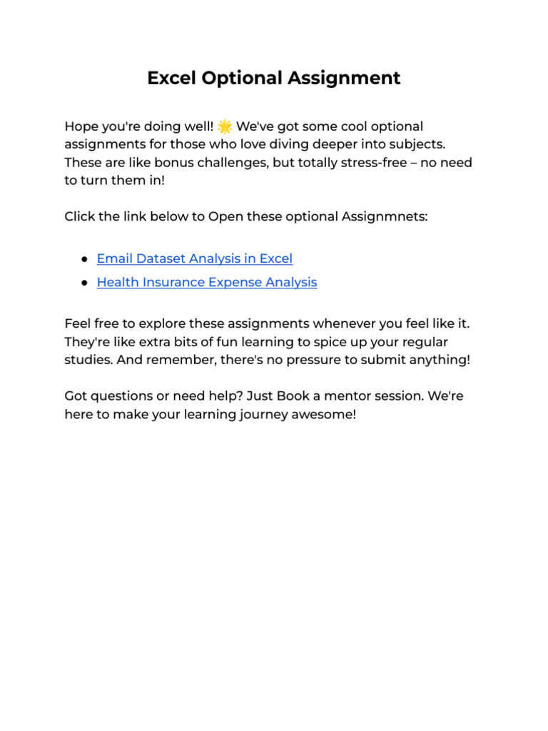 Excel Optional Assignment | PDF