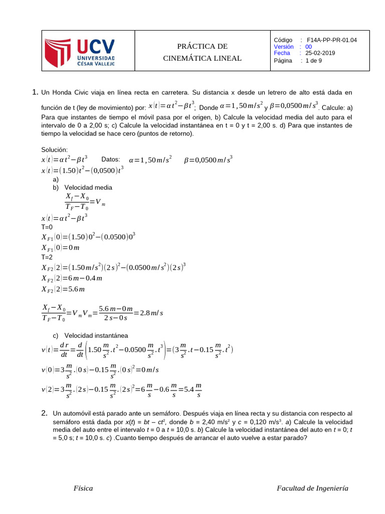 S04. Práctica - de - Cinemática Lineal | PDF | Velocidad | Cinemática