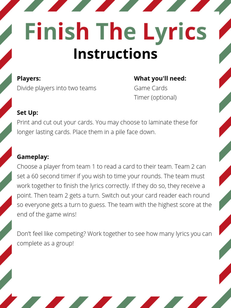 Christmas Lyrics Completion Game | PDF | Santa Claus | Christmas