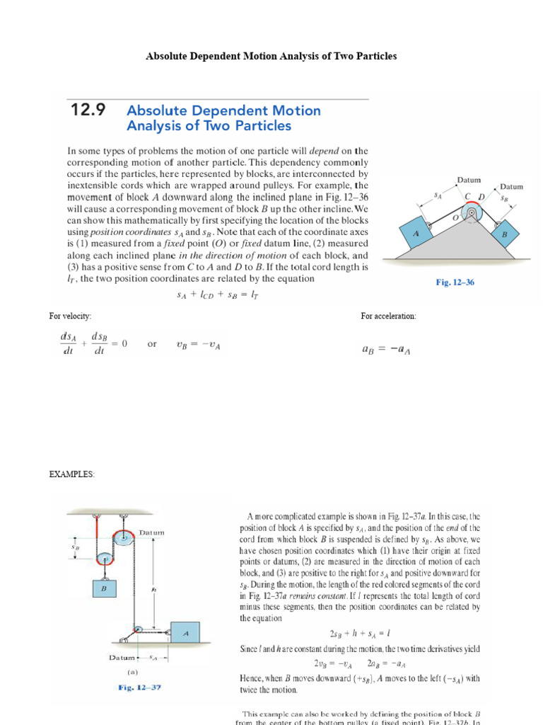 Absolute Dependent Motion Analysis of Two Particles | PDF