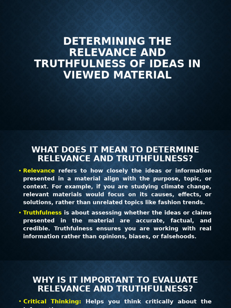 Determining the Relevance and Truthfulness of Ideas | PDF | Human ...