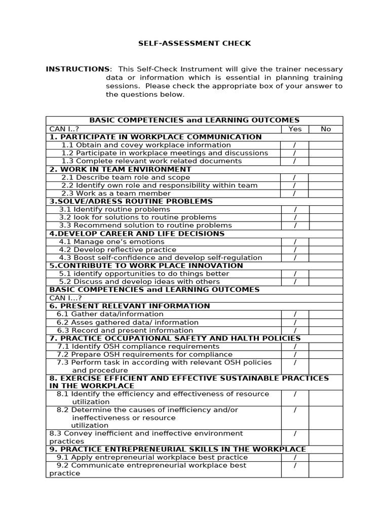 01A - Self-Assessment Check | PDF | Electrical Wiring