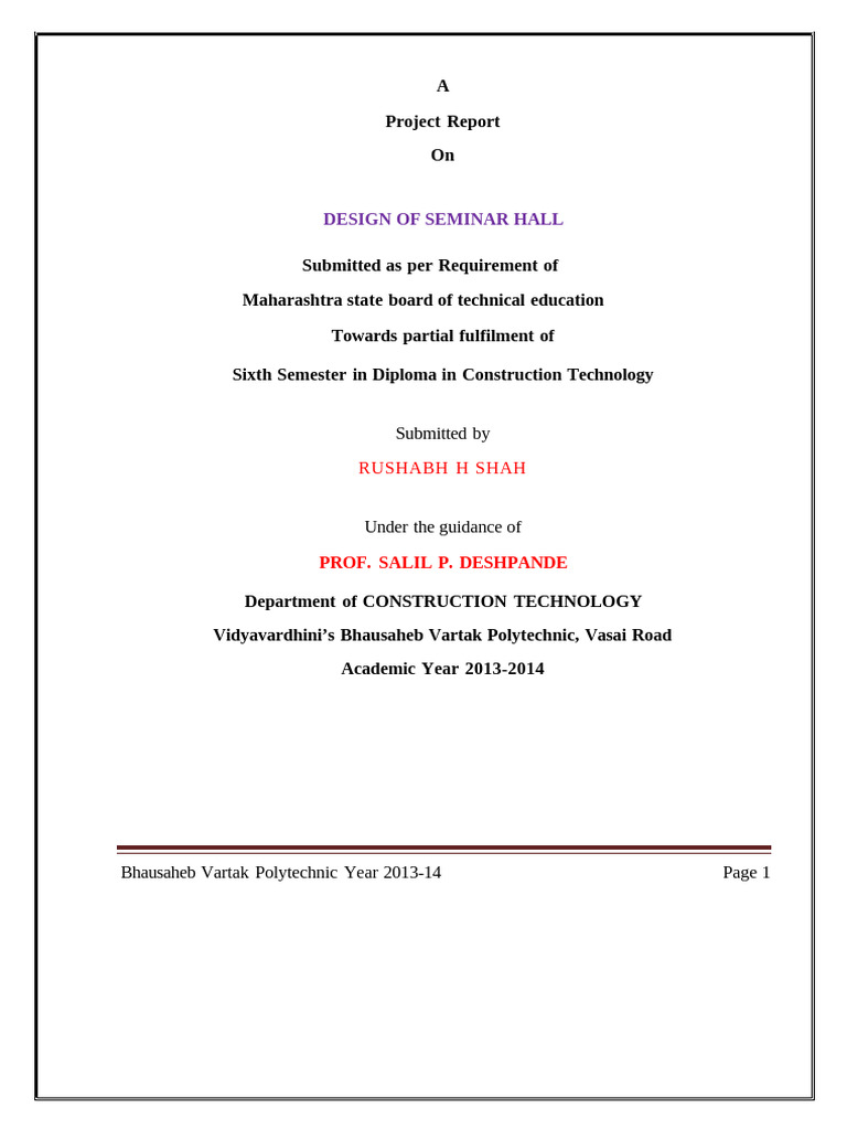 Seminar Hall Design Project Report | PDF | Window | Chair