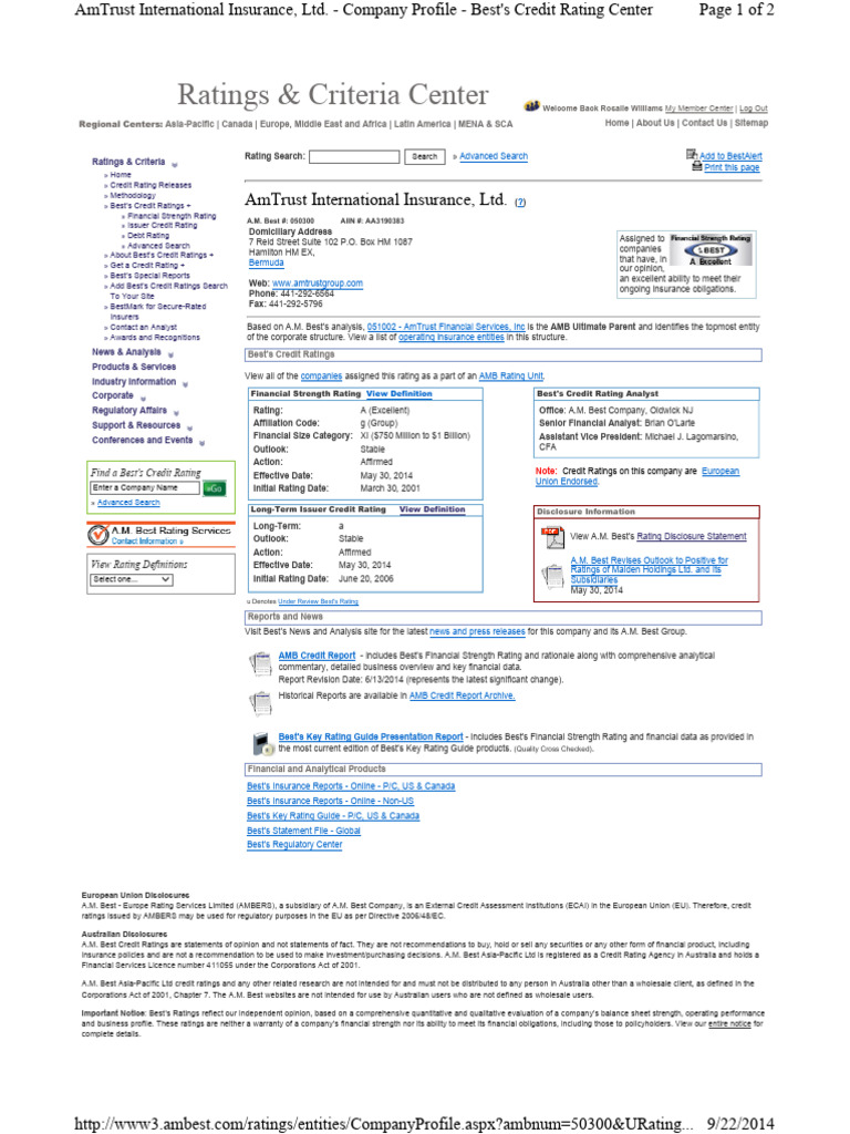 AmTrust International Insurance Rating AM Best Report Card | PDF ...