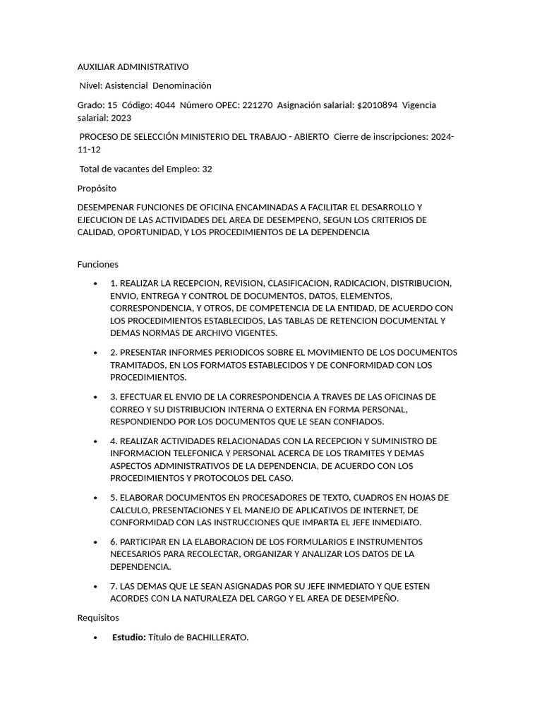 Auxiliar Administrativo | PDF