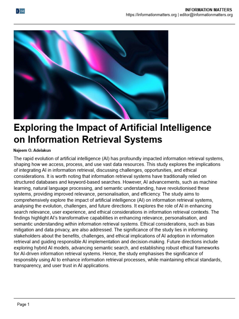 Exploring The Impact of Artificial Intelligence On Information Retrieval Systems | PDF ...
