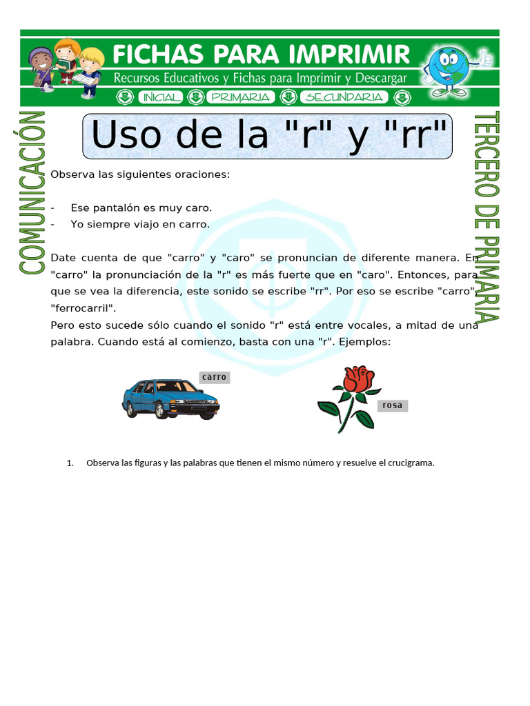 Ficha Uso de La R para Tercero de Primaria | PDF