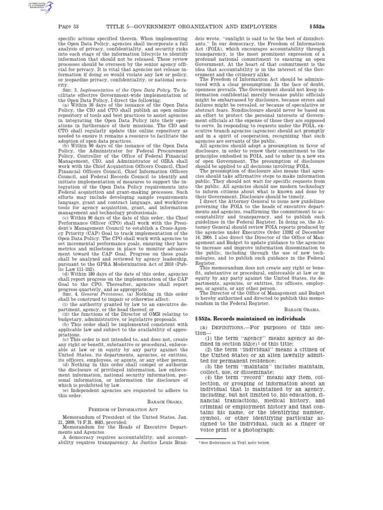 Privacy Act of 1974 Overview | PDF | Freedom Of Information Act (United ...