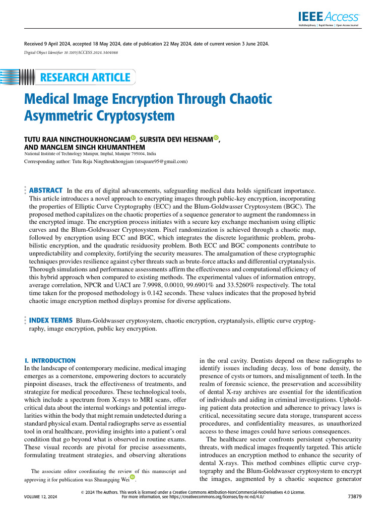Medical Image Encryption Through Chaotic Asymmetric Cryptosystem | PDF ...