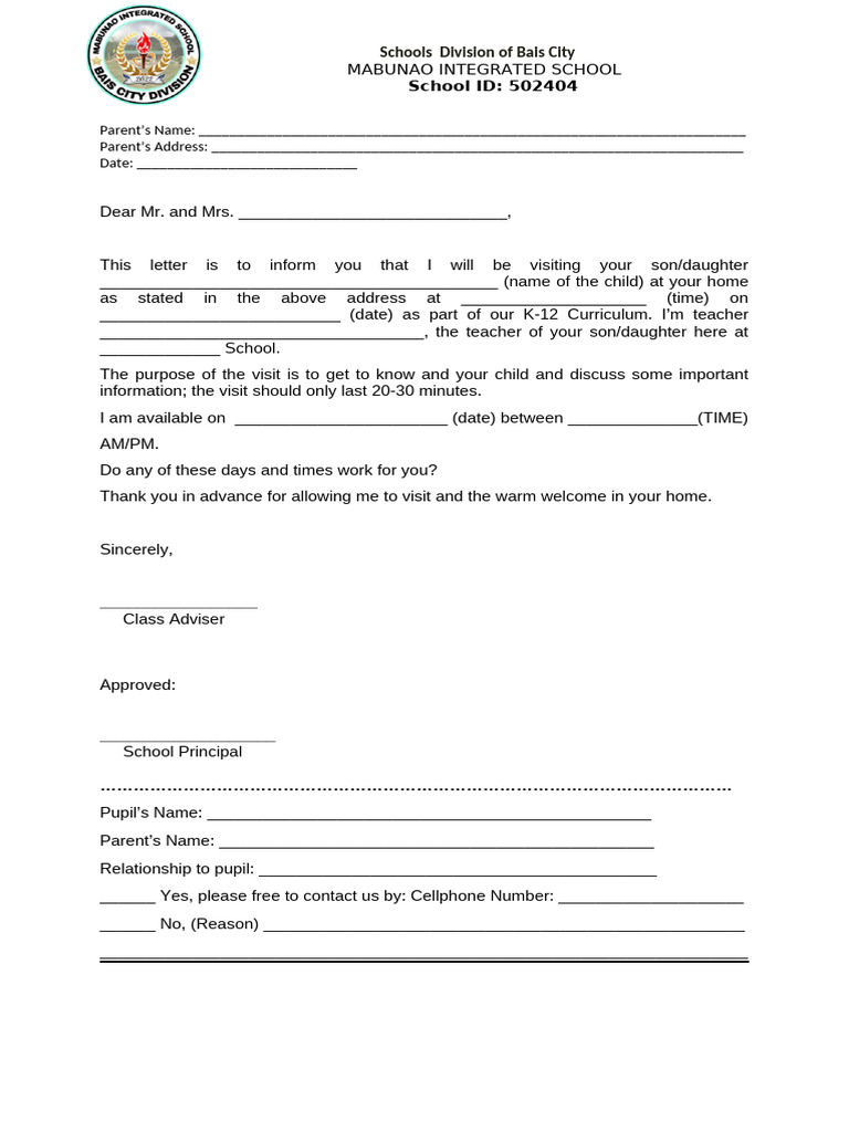 Home Visitation Form for Students | PDF | Social Institutions | Living ...