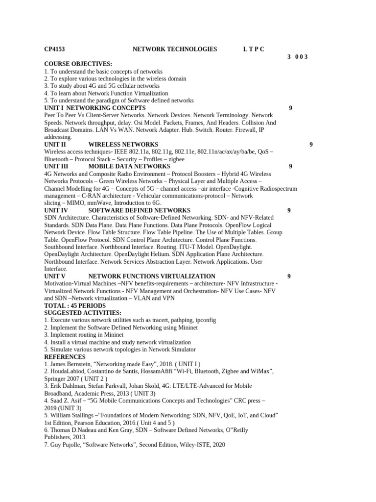 CP4153 Network Technologies | PDF | Computer Network | Ieee 802.11