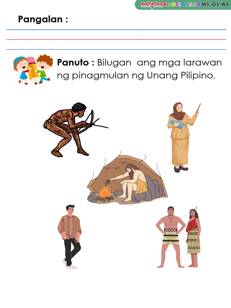 Bilugan Ang Mga Larawan NG Pinagmulan NG Unang Pilipino.: Pangalan | PDF
