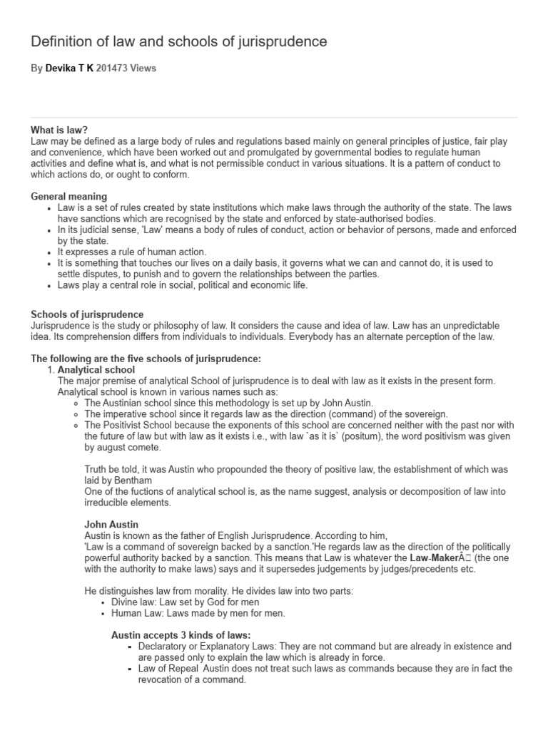 Definition of Law & Jurisprudence Schools | PDF | Jurisprudence | Reason