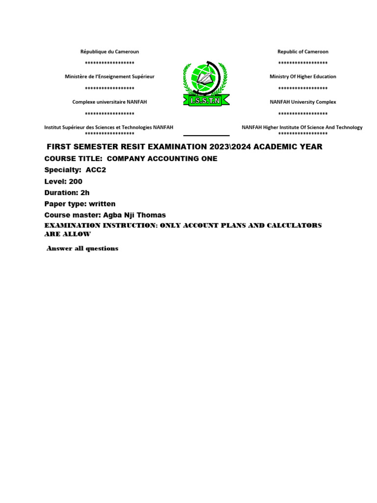 Company Accounting RESIT Paper Exam | PDF | Financial Services | Business