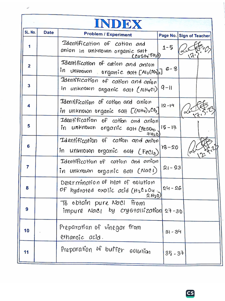Chem Practical (1st Year) | PDF