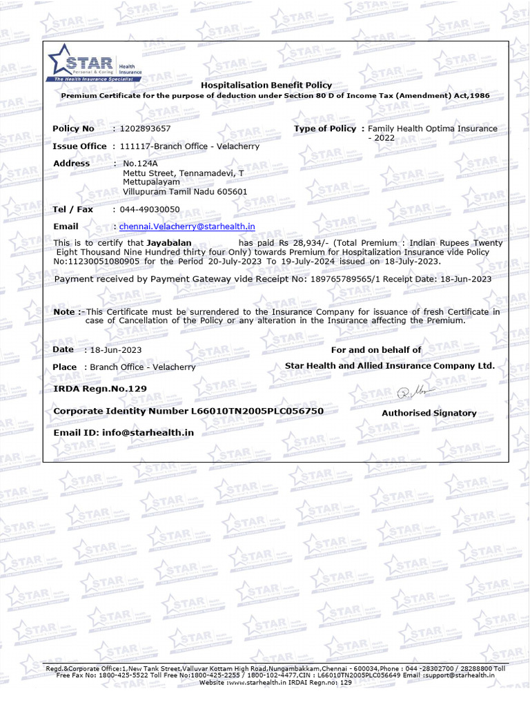 80D CERTIFICATE - Self | PDF | Insurance | Taxes