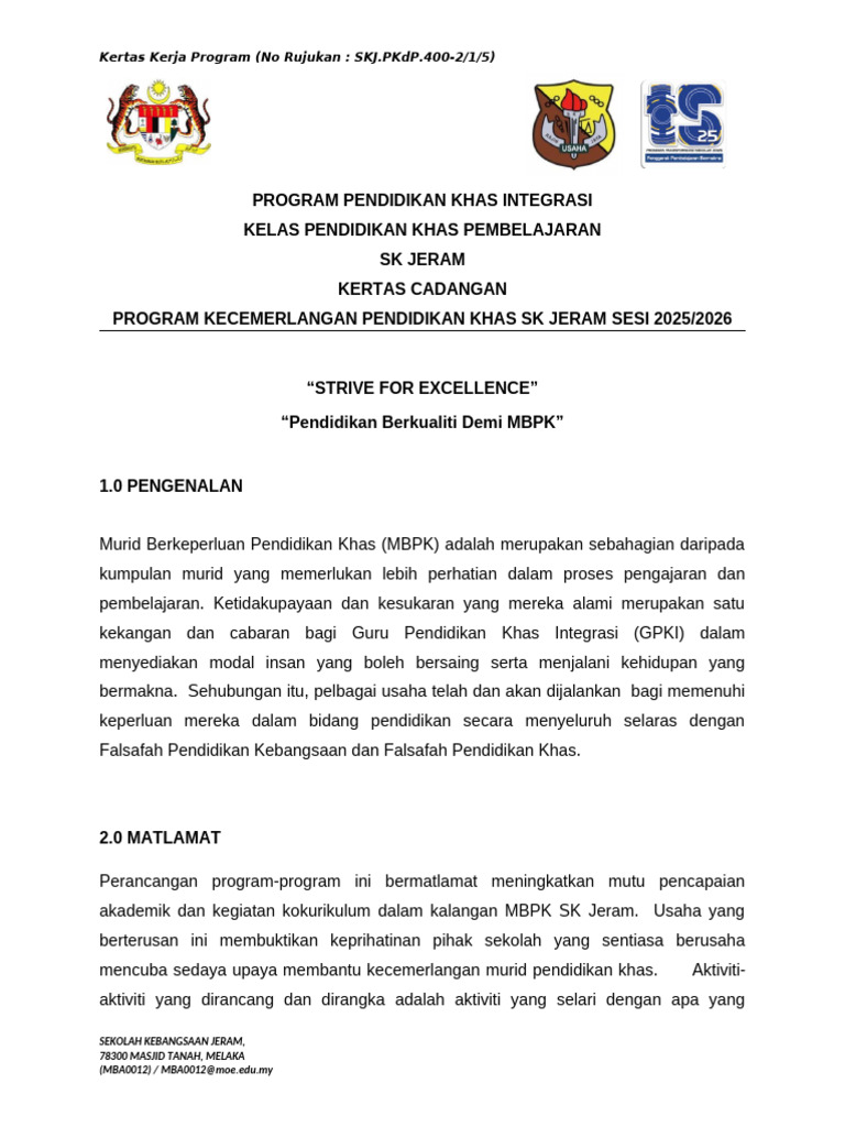 Kertas Konsep Program Kecemerlangan PPKI KPKP SKJ 2025 | PDF