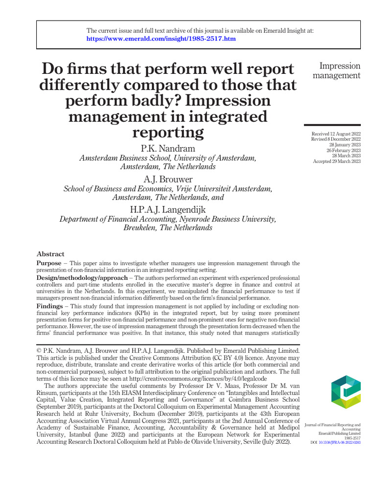 Impression Management in Integrated Reporting | PDF | Experiment ...
