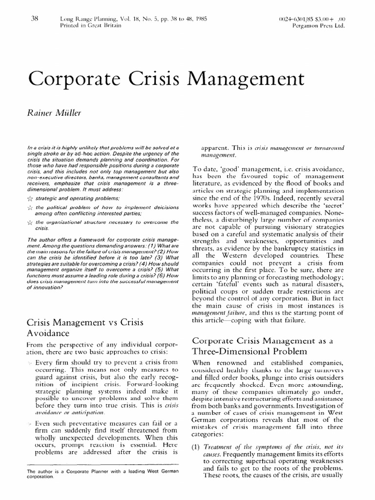 Corporate Crisis Management | PDF | Crisis Management | Insolvency