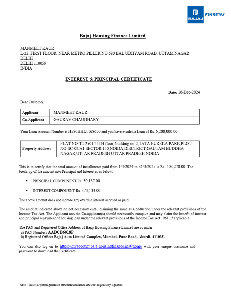 Interest Certificate H580HHL1168650 | PDF