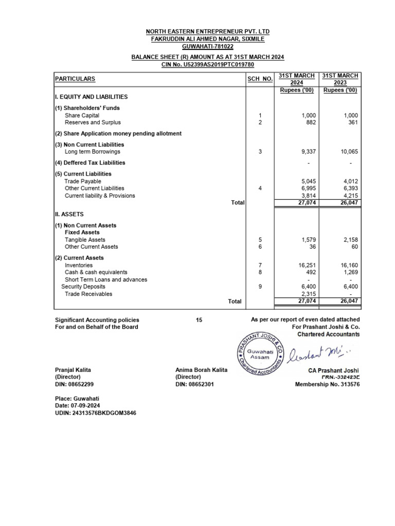 Audited Balance Sheet R As On 31.03.2024 | PDF | Equity (Finance) | Expense