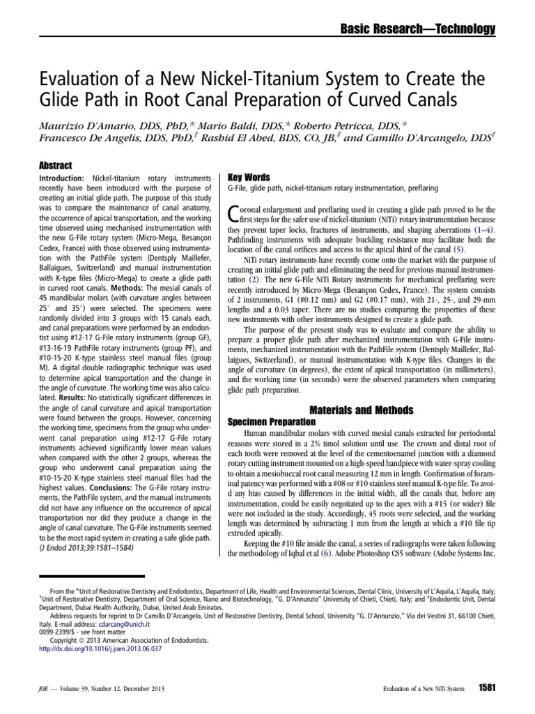 Evaluation of A New Nickel-Titanium System To Create The Glide Path in ...
