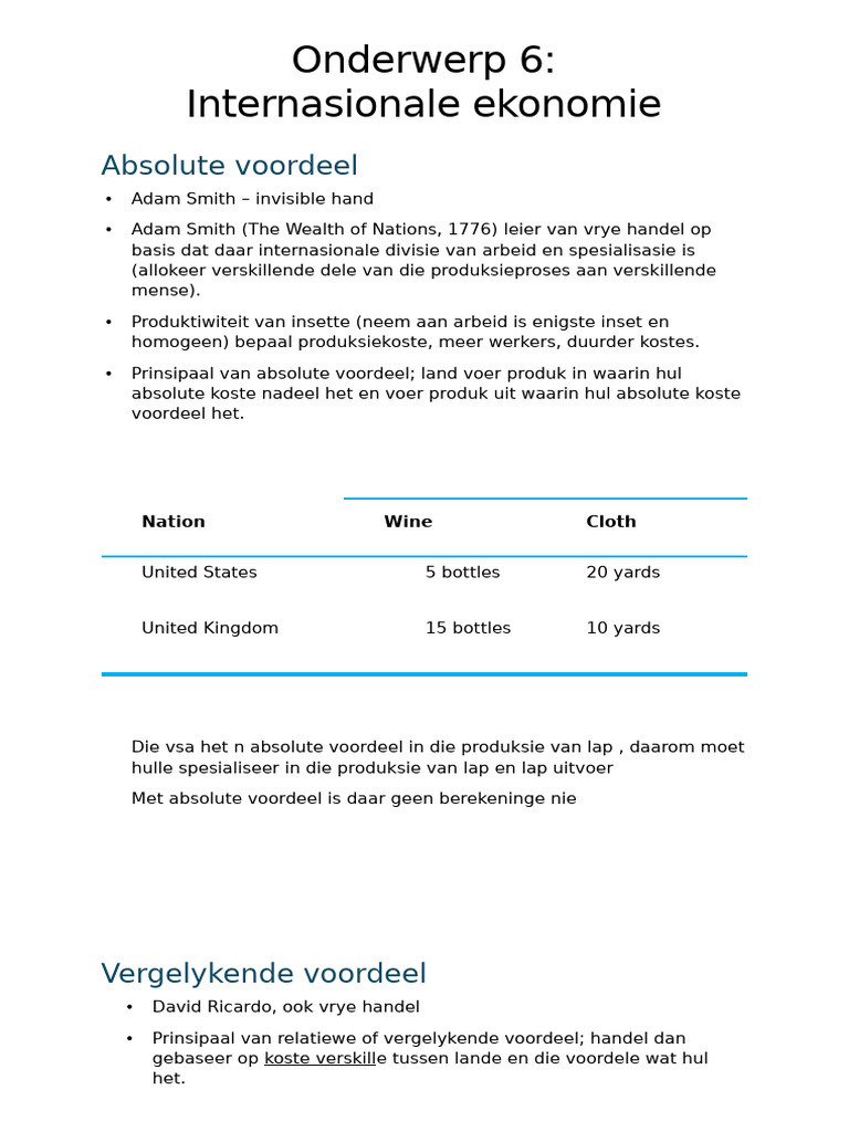 Ekonomie 1 Onderwerp 6 | PDF