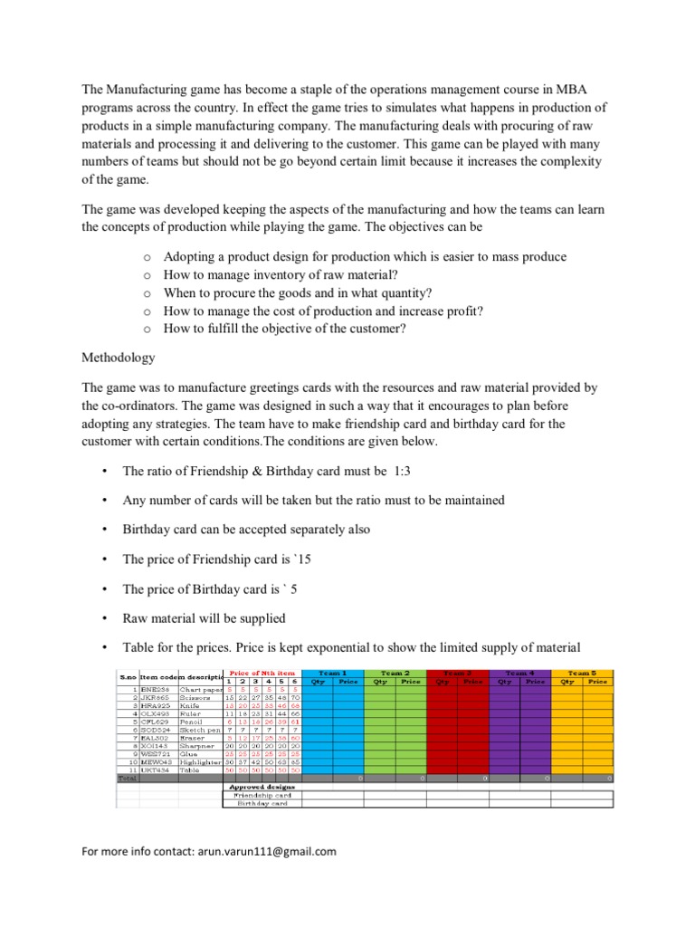 Manufacturing Game | PDF | Demand | Prototype