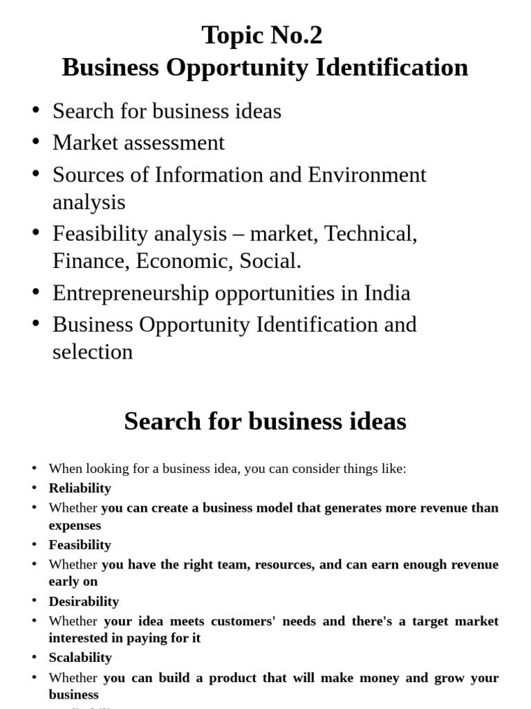 Business Opportunity Identification | PDF | Feasibility Study | Market ...