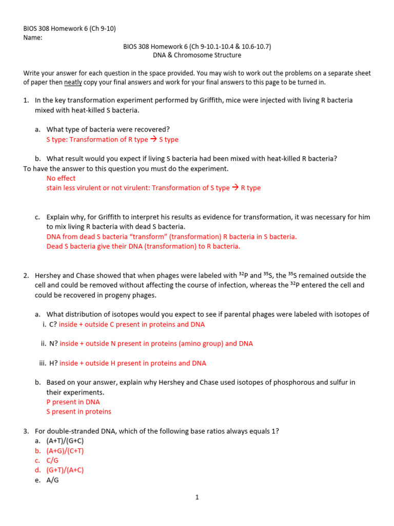BIOS 308 Homework - 6 - Solutions | PDF | Dna | Base Pair