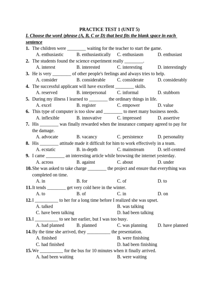 Unit 5 - Practice Test 1,2 | PDF | Job Interview | Résumé