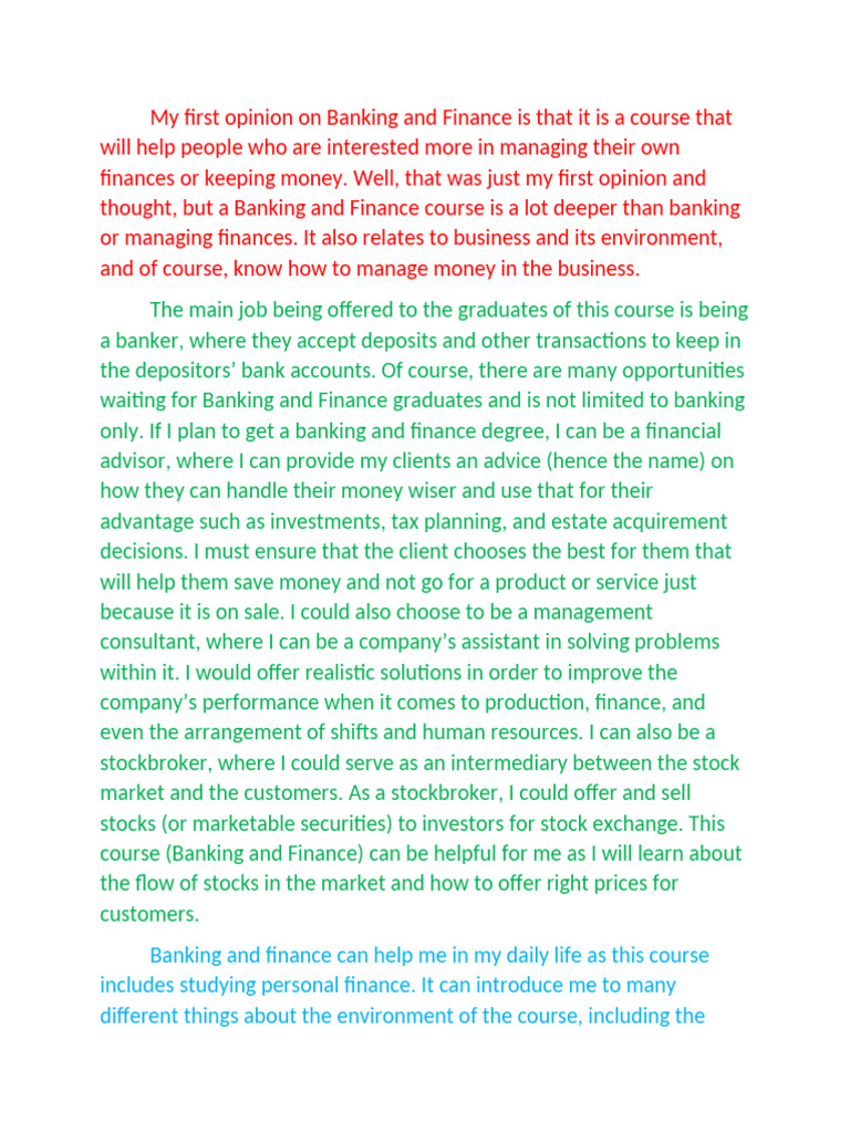 Banking and Fnance Essay | PDF | Banks | Stockbroker