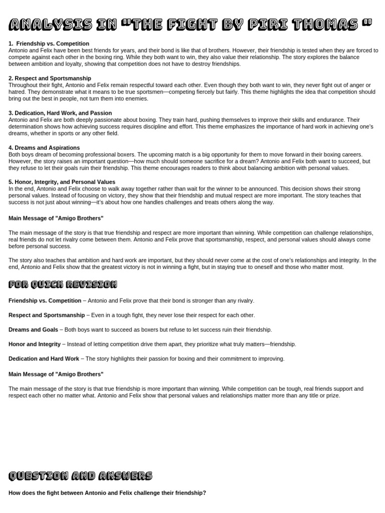 Analysis in - The Fight by Piri Thomas | PDF | Grief | Friendship