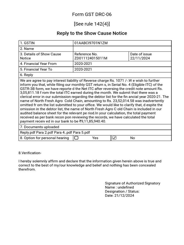 Reply To Audit - SCN and GST DRC-01 | PDF