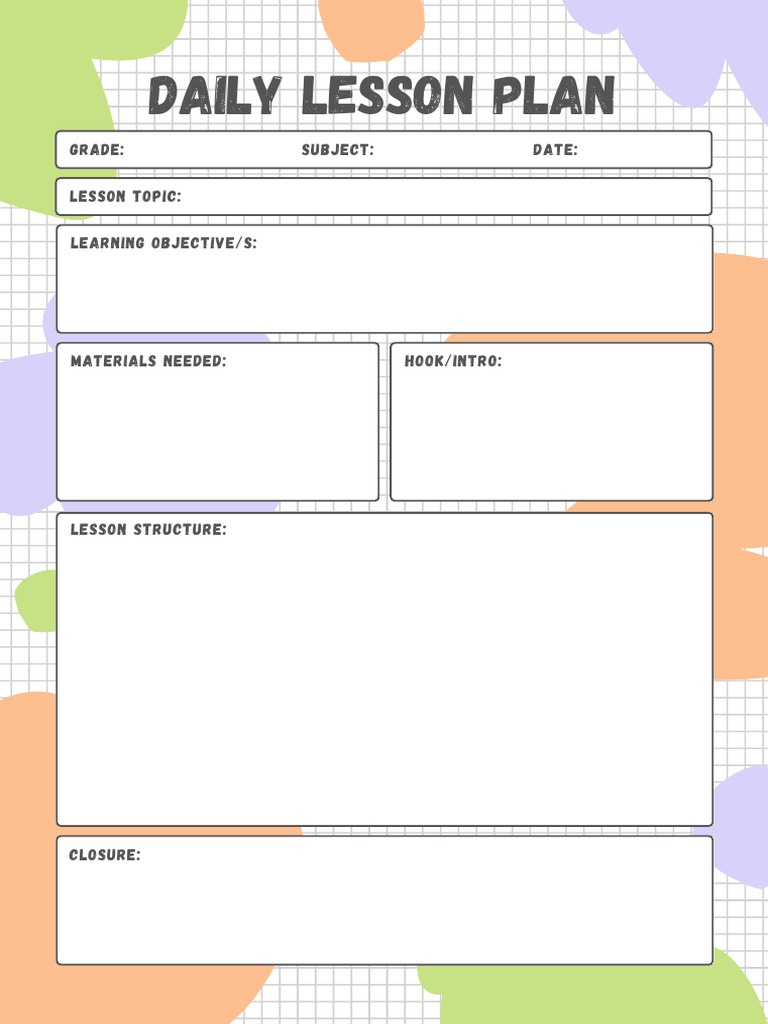 Daily Lesson Plan in Colourful Pastel Doodle Style | PDF