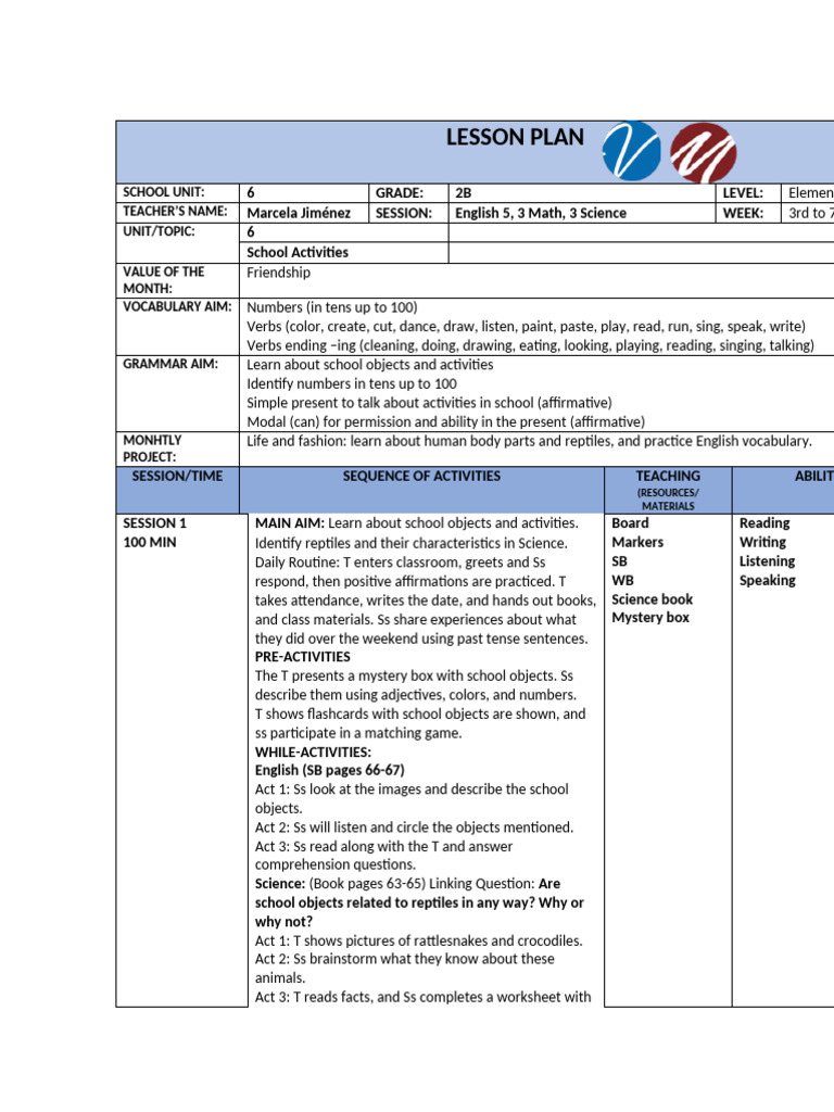 Lesson Plan Sample (2b)-5 | PDF | English Language | Verb