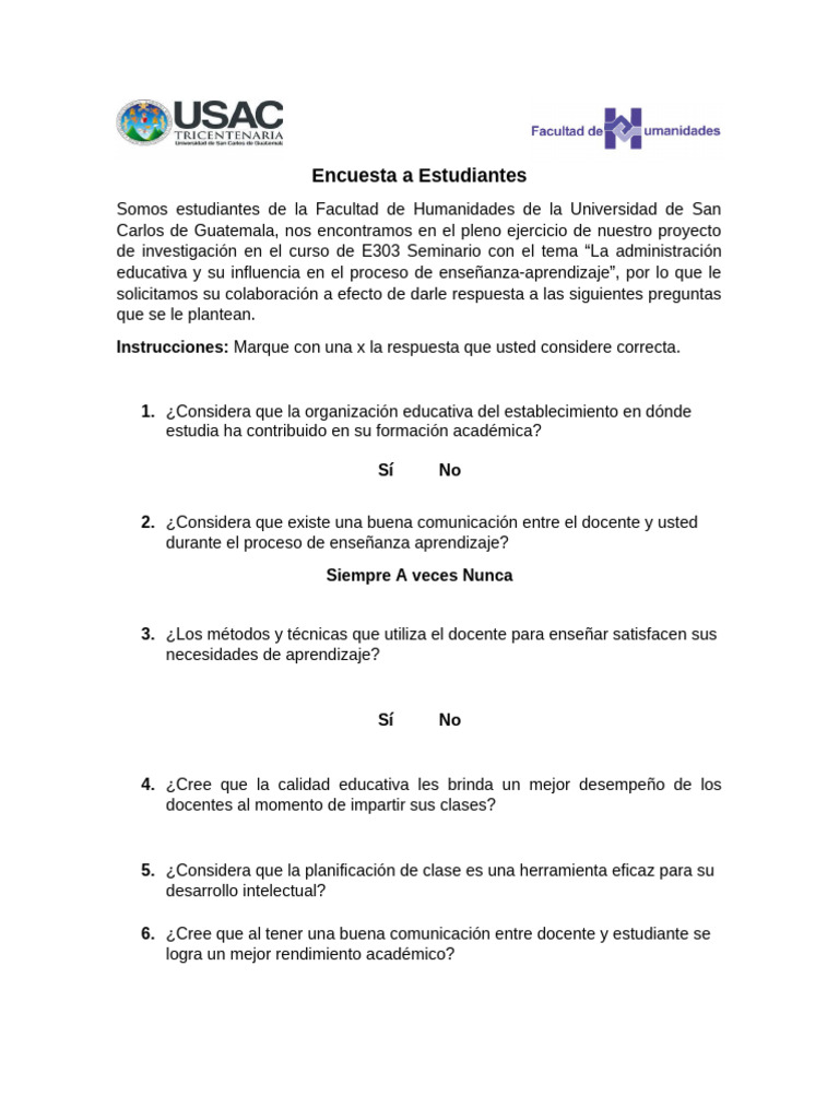 Encuesta de Estudiantes | PDF