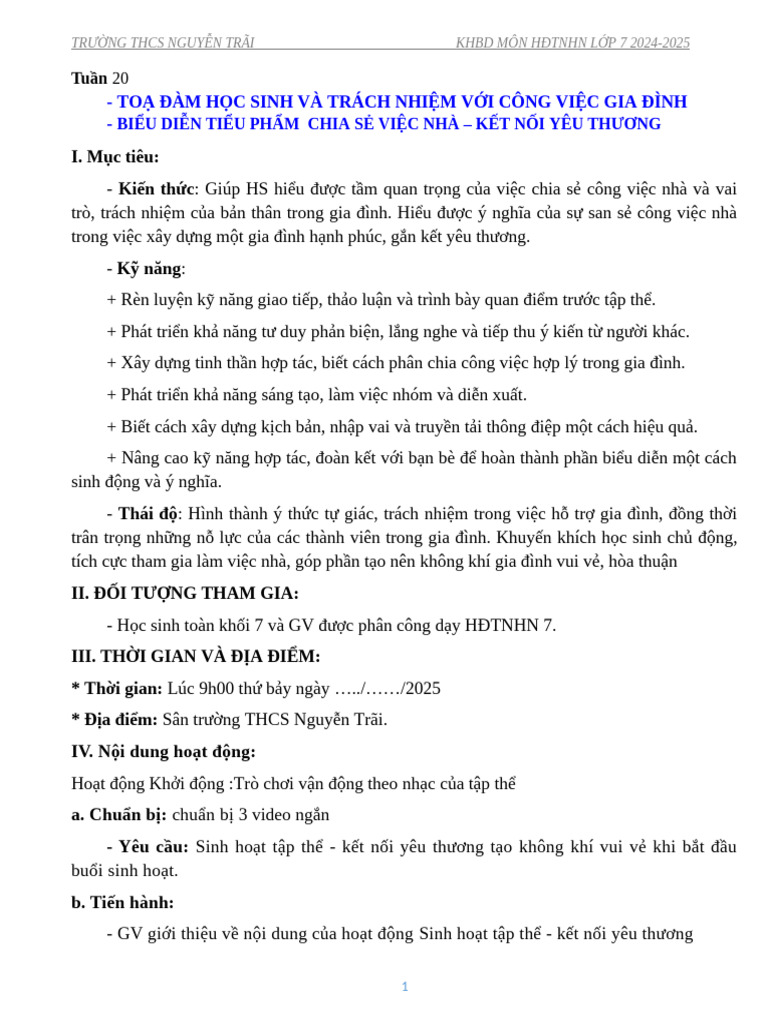 Khbd Hdtn7- Chủ Đề 6 Qmt Tuần 22 | PDF