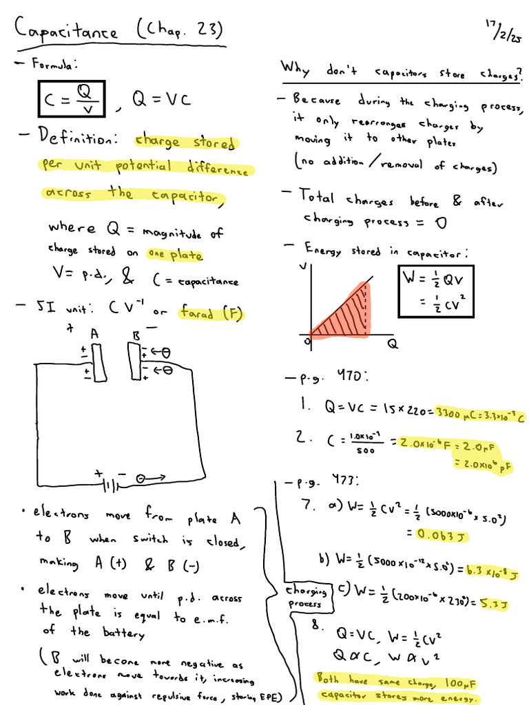 A2 Physics Chap 23 Capacitance Notes Pdf