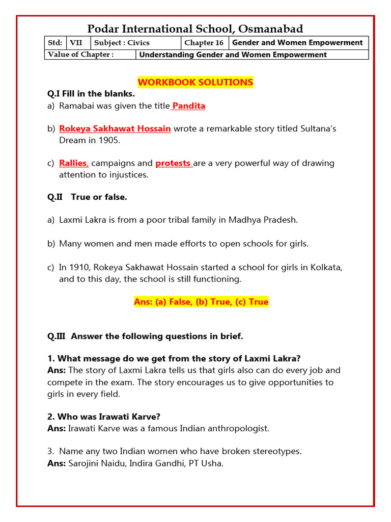 Gender Empowerment Workbook Solutions | PDF